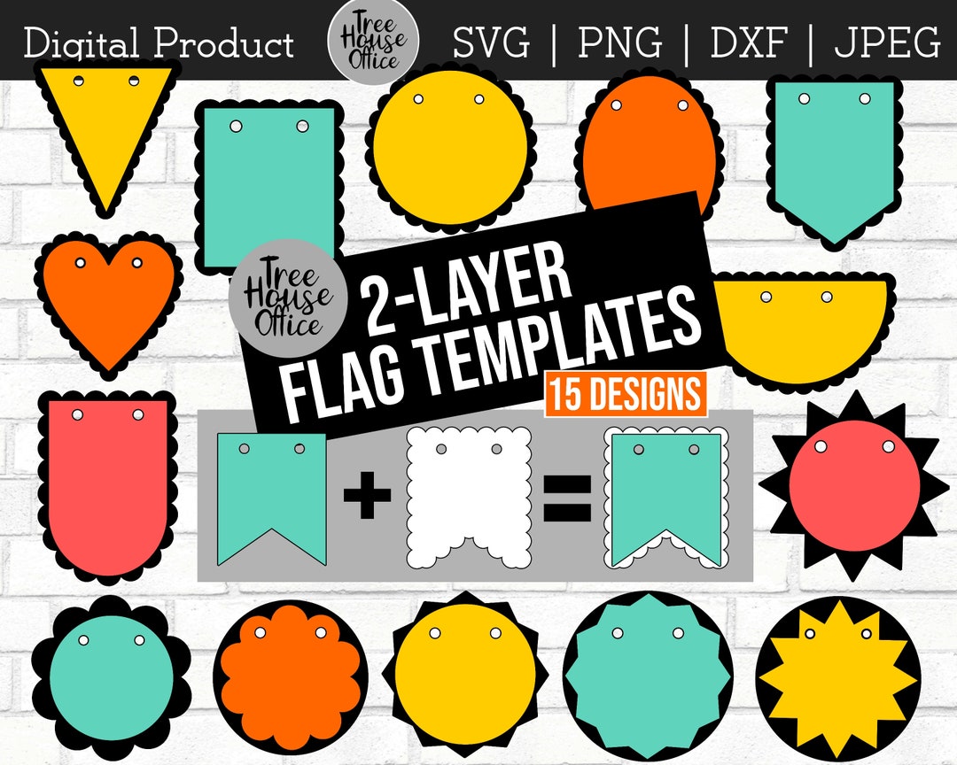 Layered Flag Shapes Banner SVG, DXF, PNG, Jpeg, Bunting Scalloped Paper ...