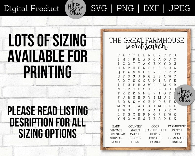 Farmhouse Word Search SVG Farmhouse Word Search Printable | Etsy