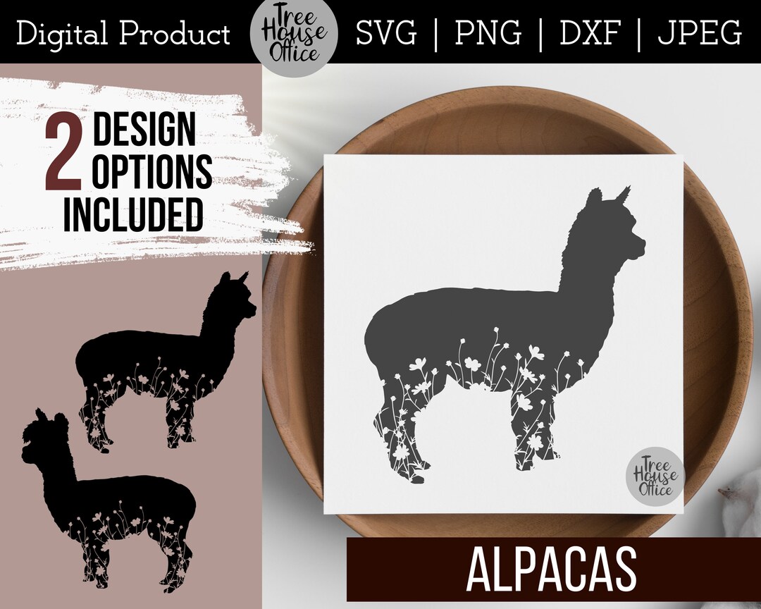 Floral Alpaca SVG, Alpaca Silhouette With Flowers PNG, Wildflower ...