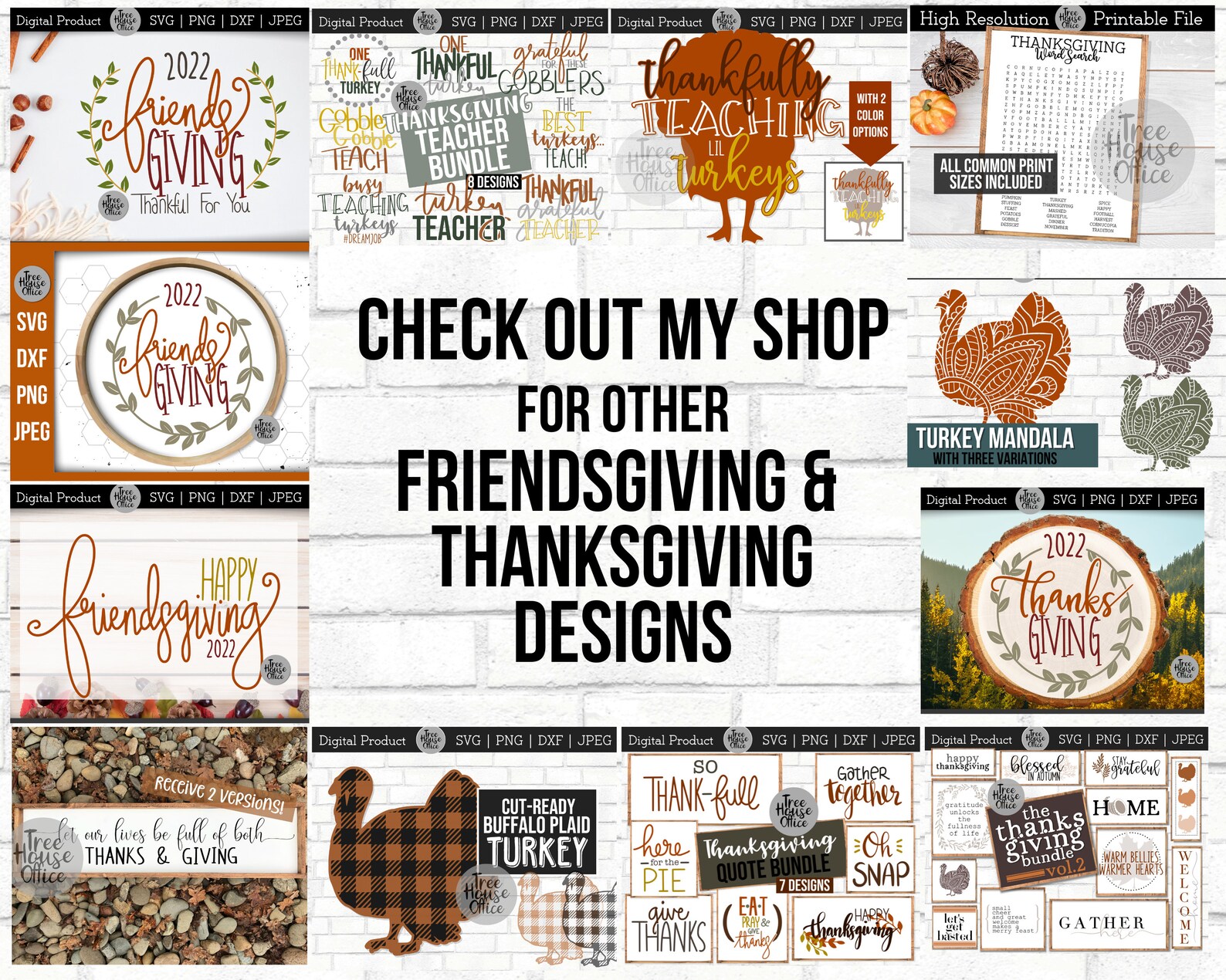 Thanksgiving SVG Bundle DXF, PNG Jpeg, Farmhouse Thanksgiving Clipart ...