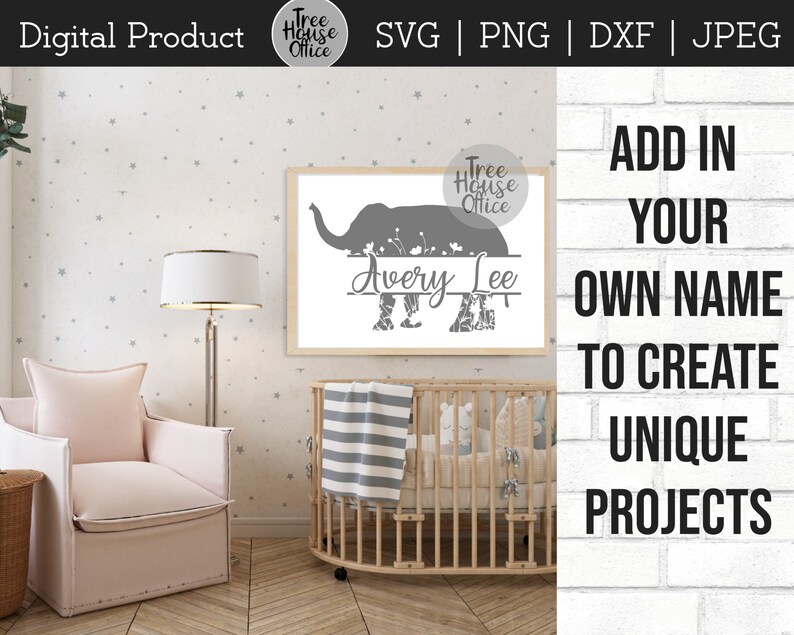 Floral Elephant SVG DXF/PNG/jpeg Split Monogram Elephant | Etsy