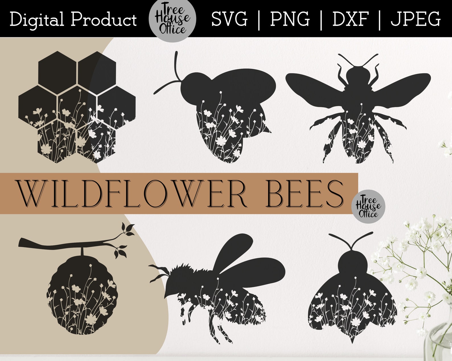 Floral Bee SVG Bundle, Wildflower Cut Files (png, Jpeg, Dxf) - Etsy