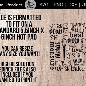 Baking Words Pot Holder SVG, Cricut SVG for Dish Towels, Tea Towels ...