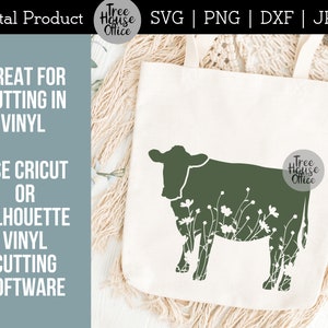 Floral Cow SVG, Wildflower Cow Cut File, Cow Silhouette With Flowers ...