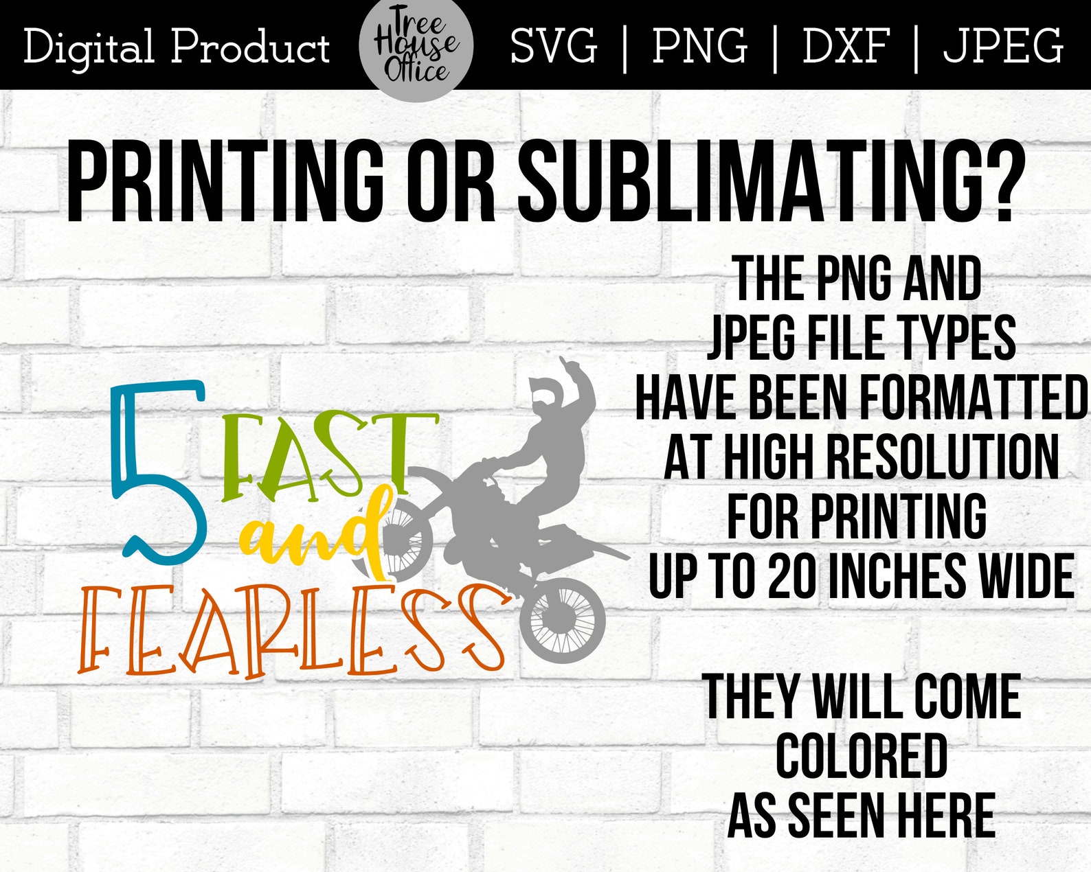 5th Birthday SVG, Five Fast and Fearless Dirtbike Birthday SVG PNG Cut ...