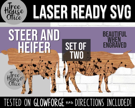 Floral Cow Glowforge SVG Heifer with Flowers Laser File 3D | Etsy