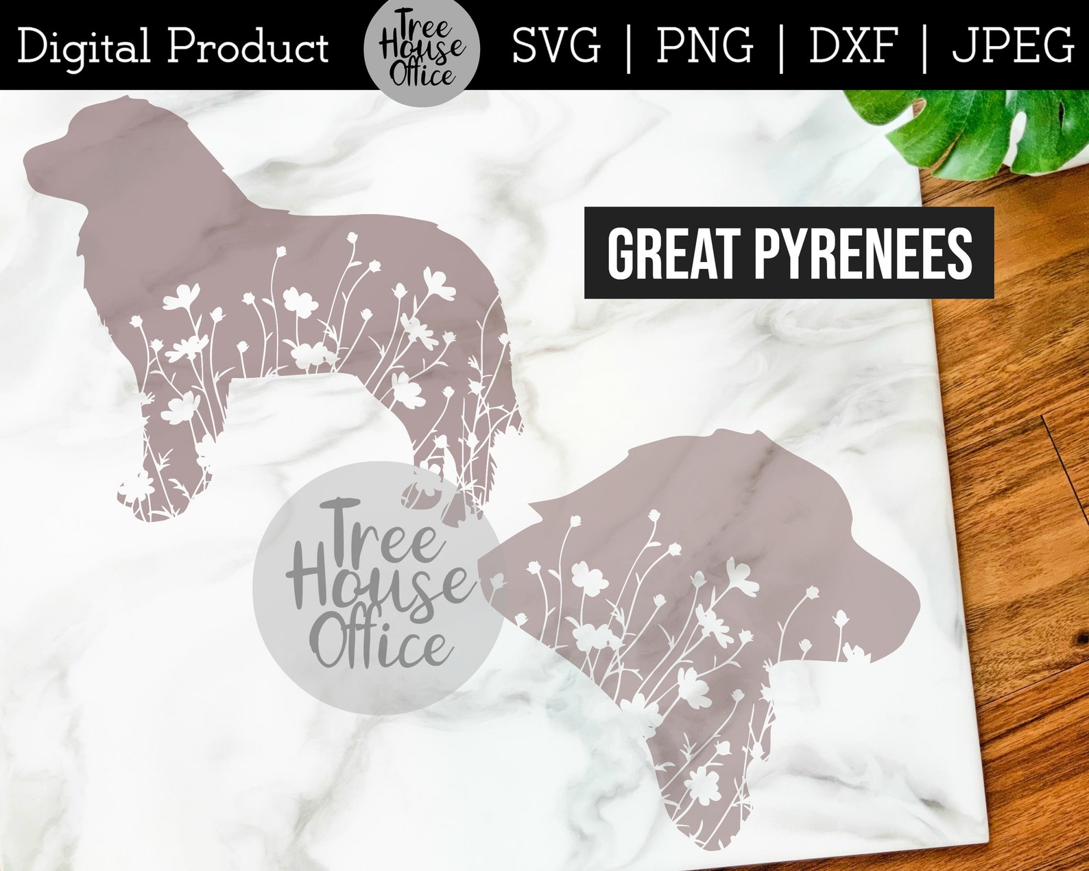 Great Pyrenees SVG DXF PNG Jpeg Floral Great Pyrenees Svg - Etsy