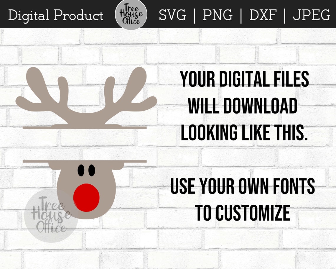 Reindeer Split Monogram SVG, DXF PNG Jpeg, Customize Name Reindeer Cut ...