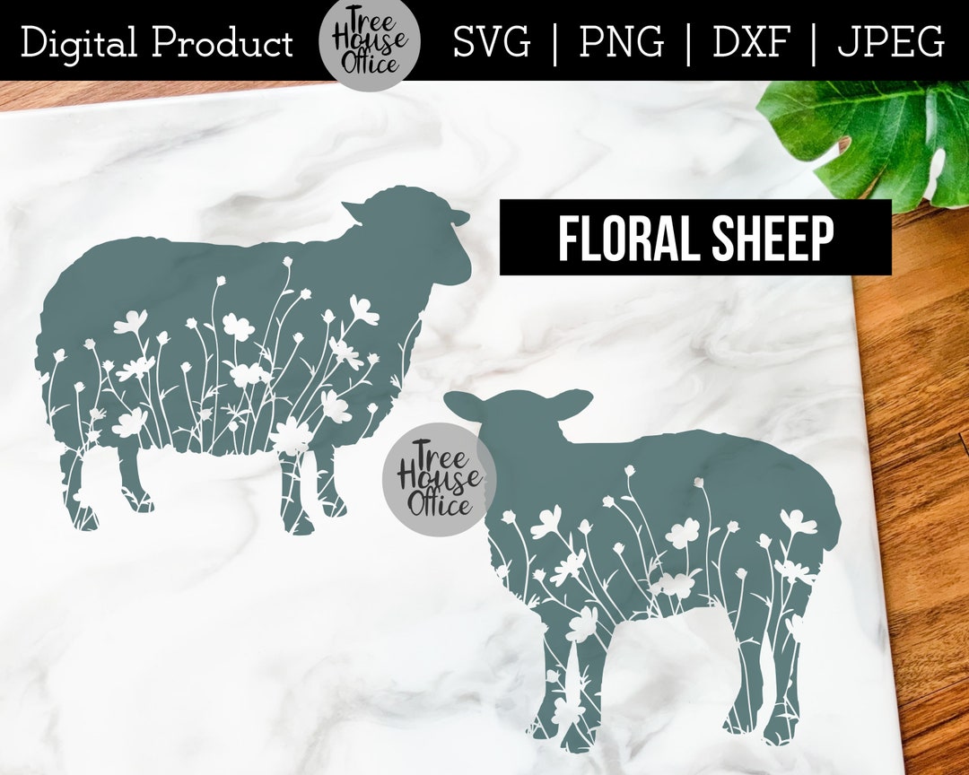Florale Schafe SVG, DXF PNG jpeg, Schaf mit Blumen Schnittdatei, Wildblumen Schaf Silhouette svg ...