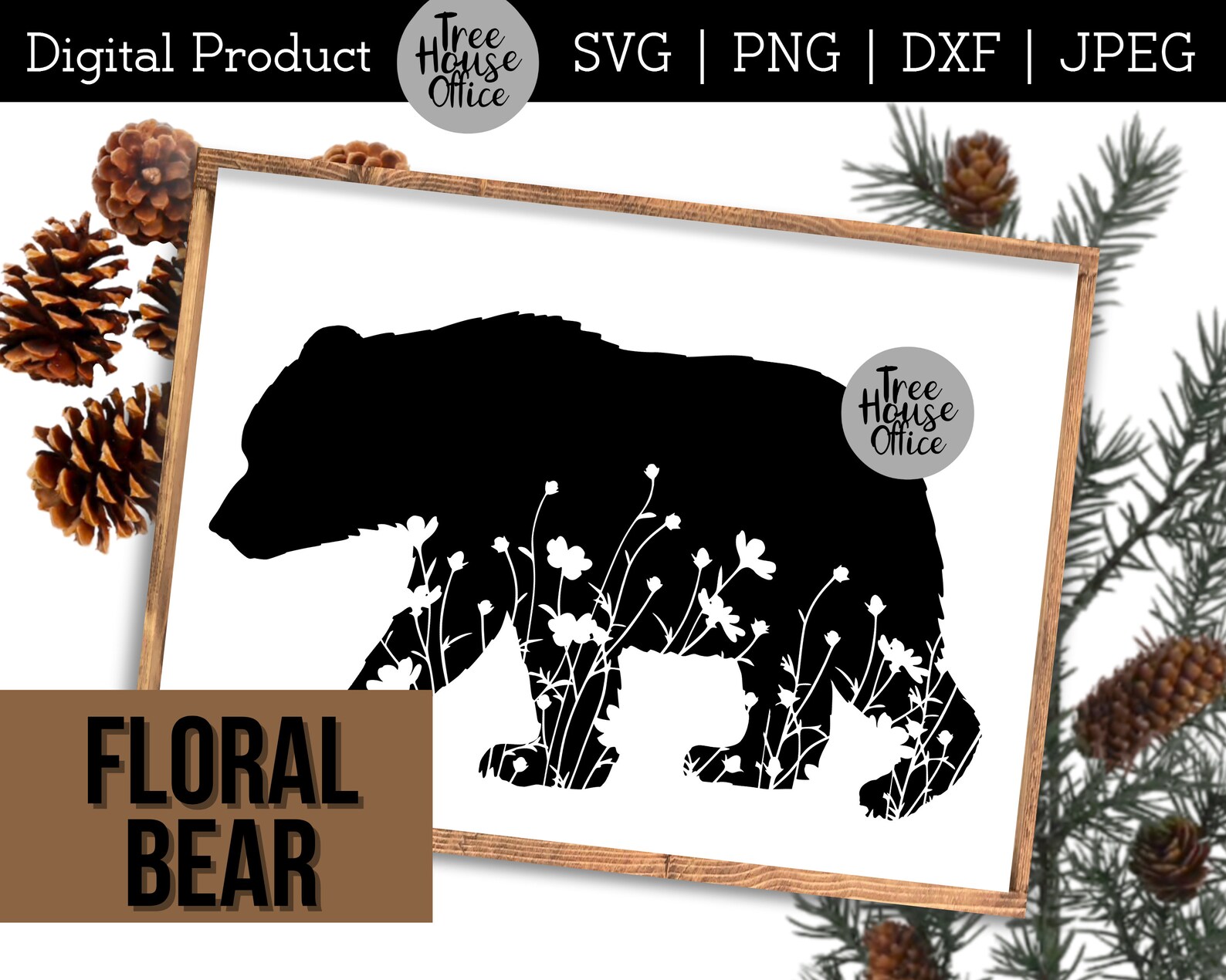 Floral Bear SVG Bear Silhouette Cut File Bear With | Etsy
