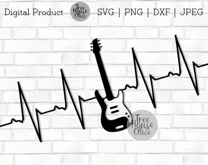 Heartbeat Electric & Acoustic Guitar SVG Files for Silhouette Cameo and ...