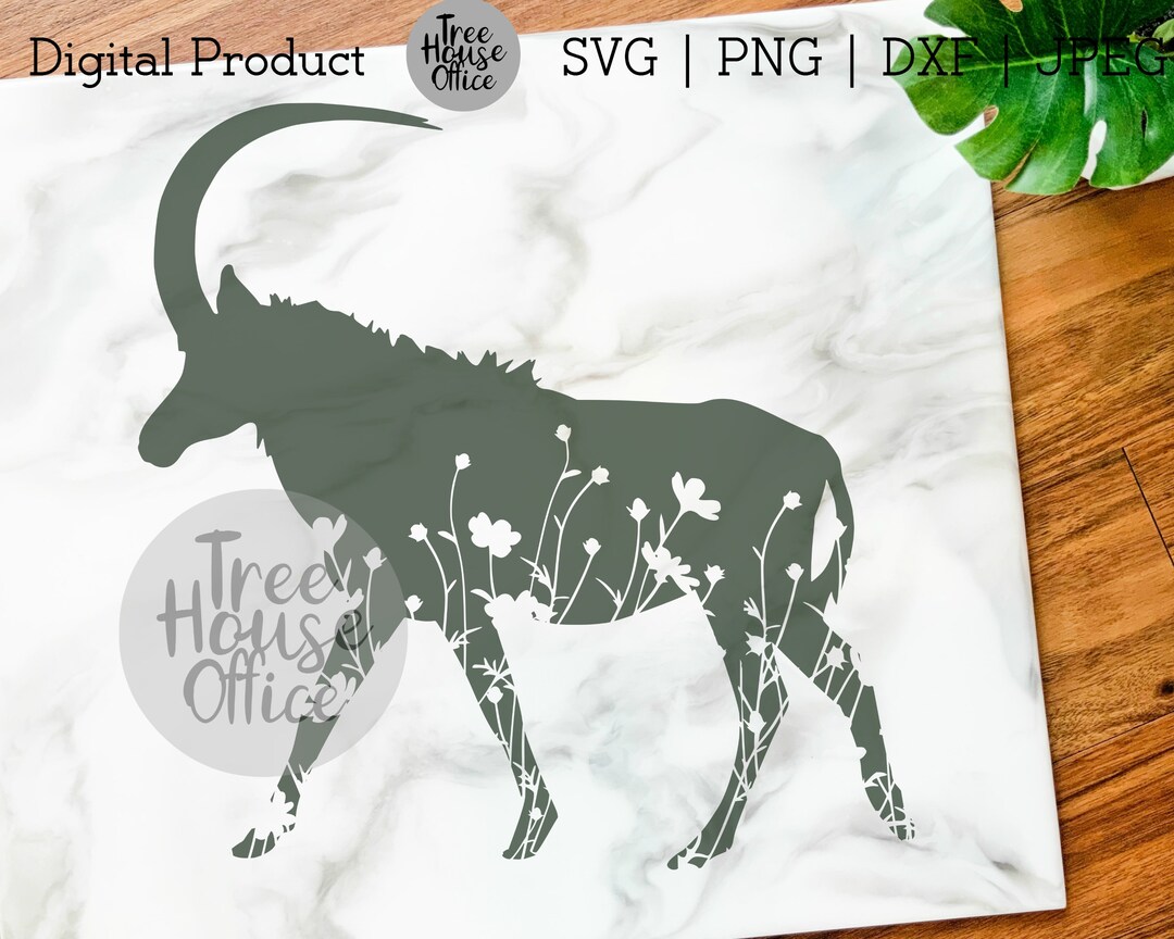 Sable Antelope SVG DXF PNG Jpeg, Floral Sable Clip Art, Antelope ...
