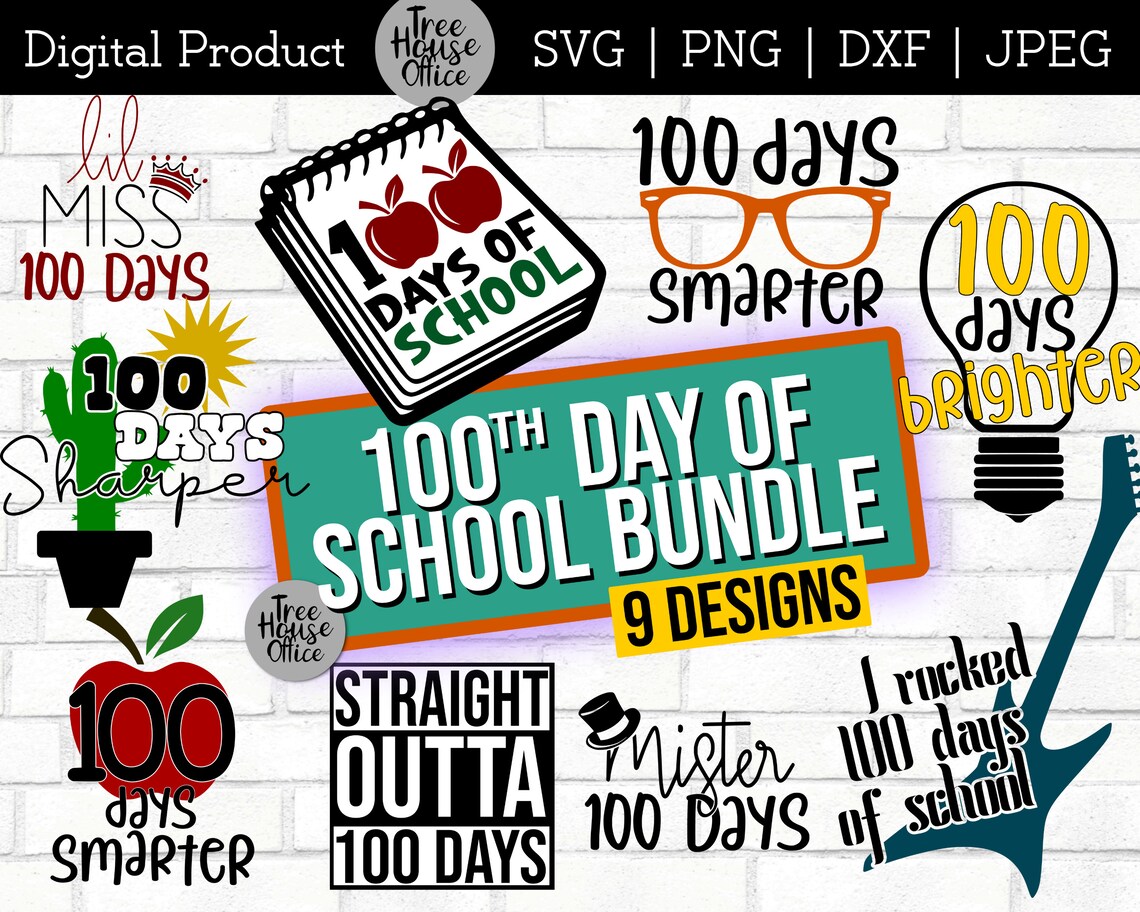 100 Days of School Bundle SVG JPEG PNG 100th Day of School | Etsy