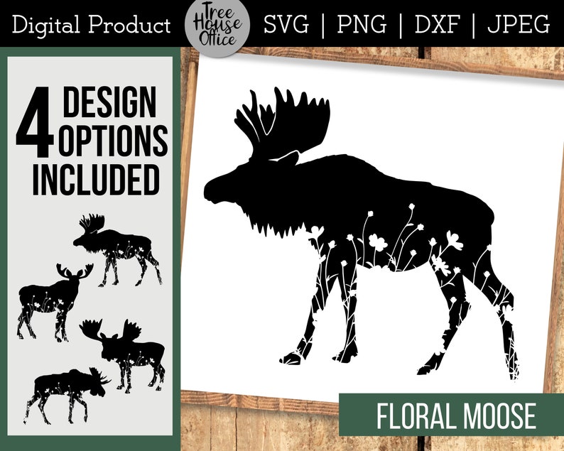 Floral Moose SVG, Woodland Moose With Wildflowers Cut File Svg, Moose ...