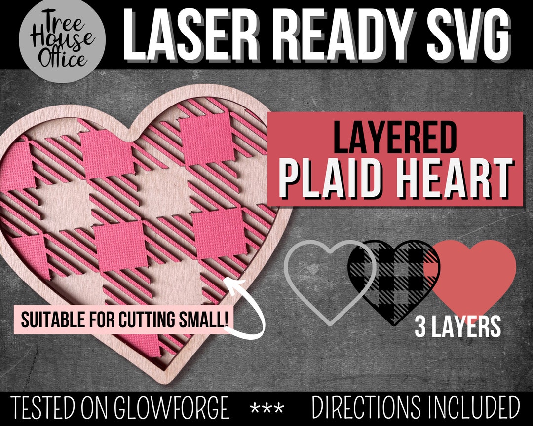 Plaid Heart Laser SVG, Valentines Day Glowforge SVG, Buffalo Plaid ...