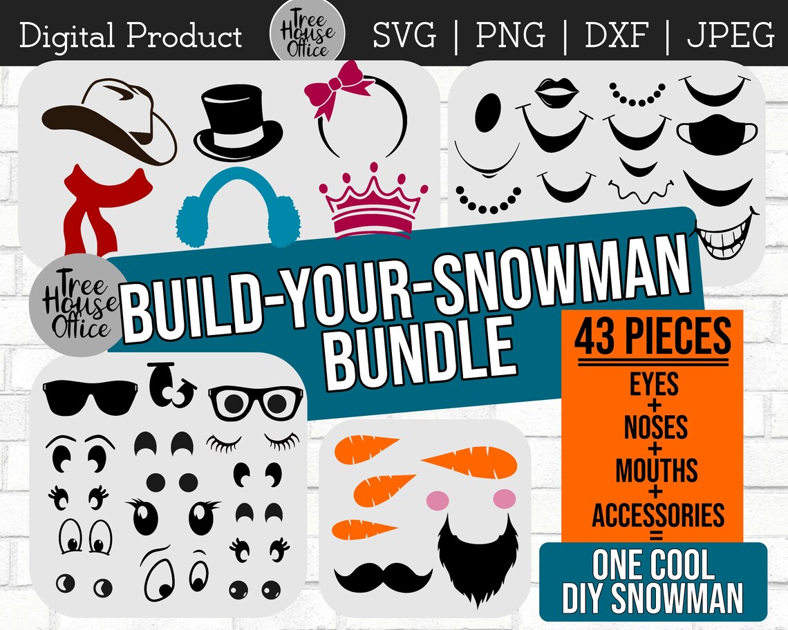Snowman Faces Svg Bundle DXF PNG Jpeg Create A Snowman - Etsy