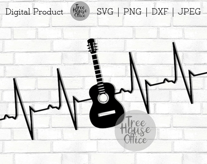 Heartbeat Electric & Acoustic Guitar SVG Files for Silhouette Cameo and ...