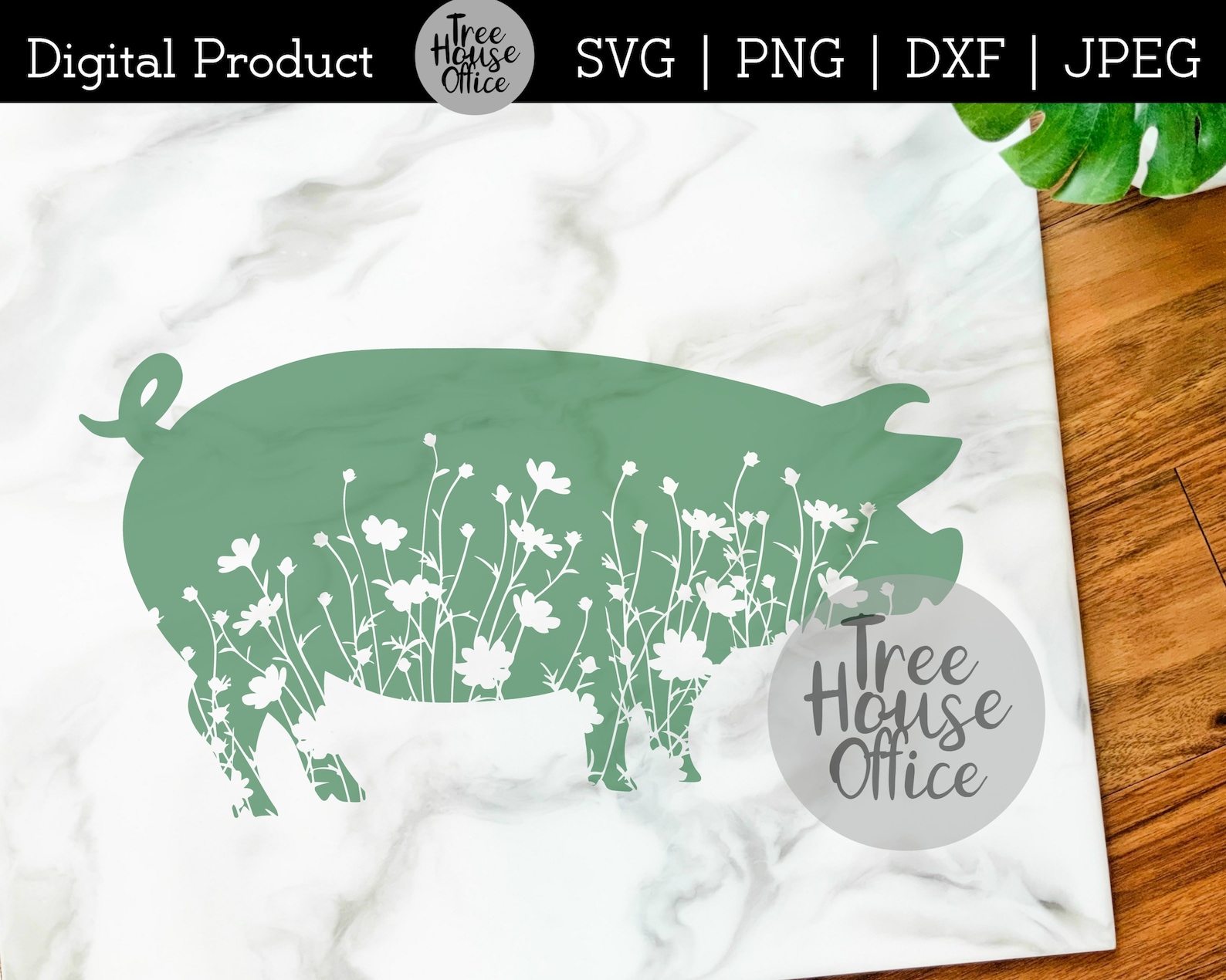 Floral Pig Svg/dxf/png/jpeg Animal Clip Art Farmhouse Pig - Etsy
