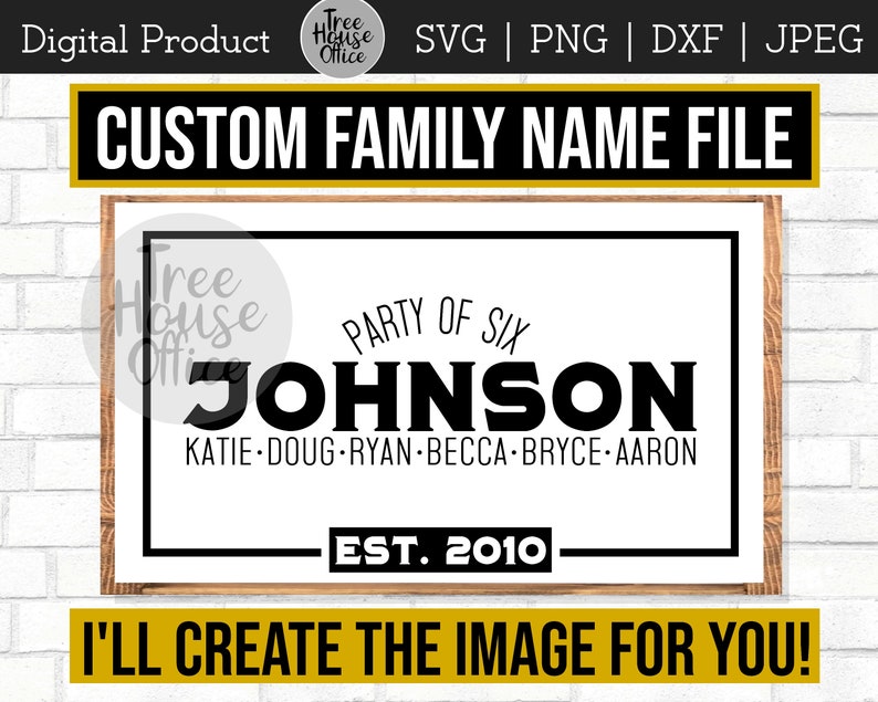 Personalized Family Name Digital File, Custom Party of Family Sign SVG ...