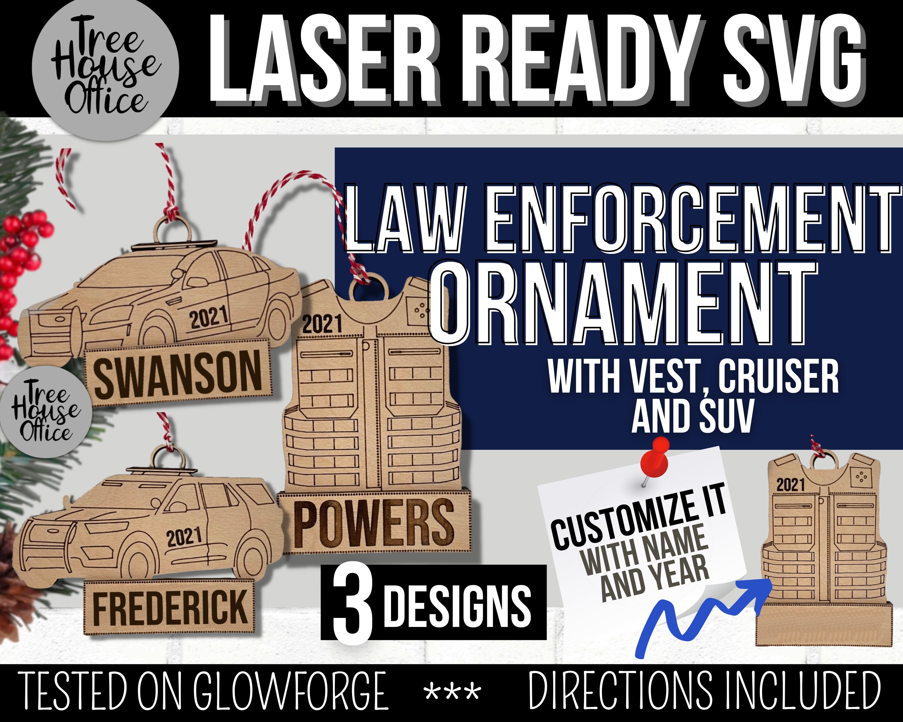 Law Enforcement Ornament SVG for Laser Glowforge Police Vest - Etsy
