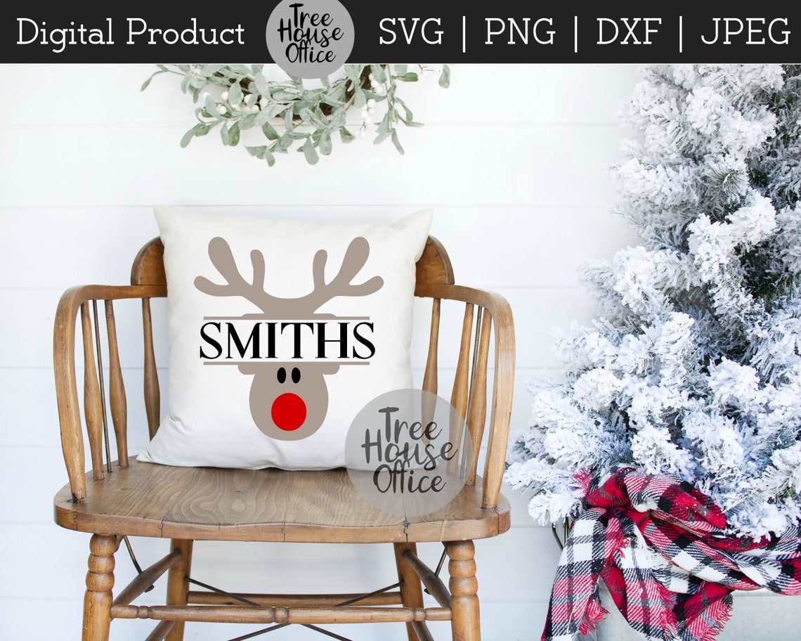 Reindeer Split Monogram SVG, DXF PNG Jpeg, Customize Name Reindeer Cut ...
