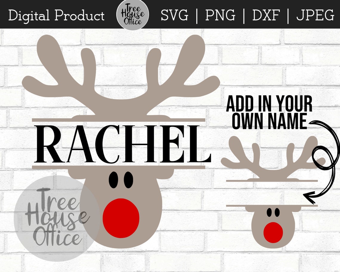 Reindeer Split Monogram SVG, DXF PNG Jpeg, Customize Name Reindeer Cut ...