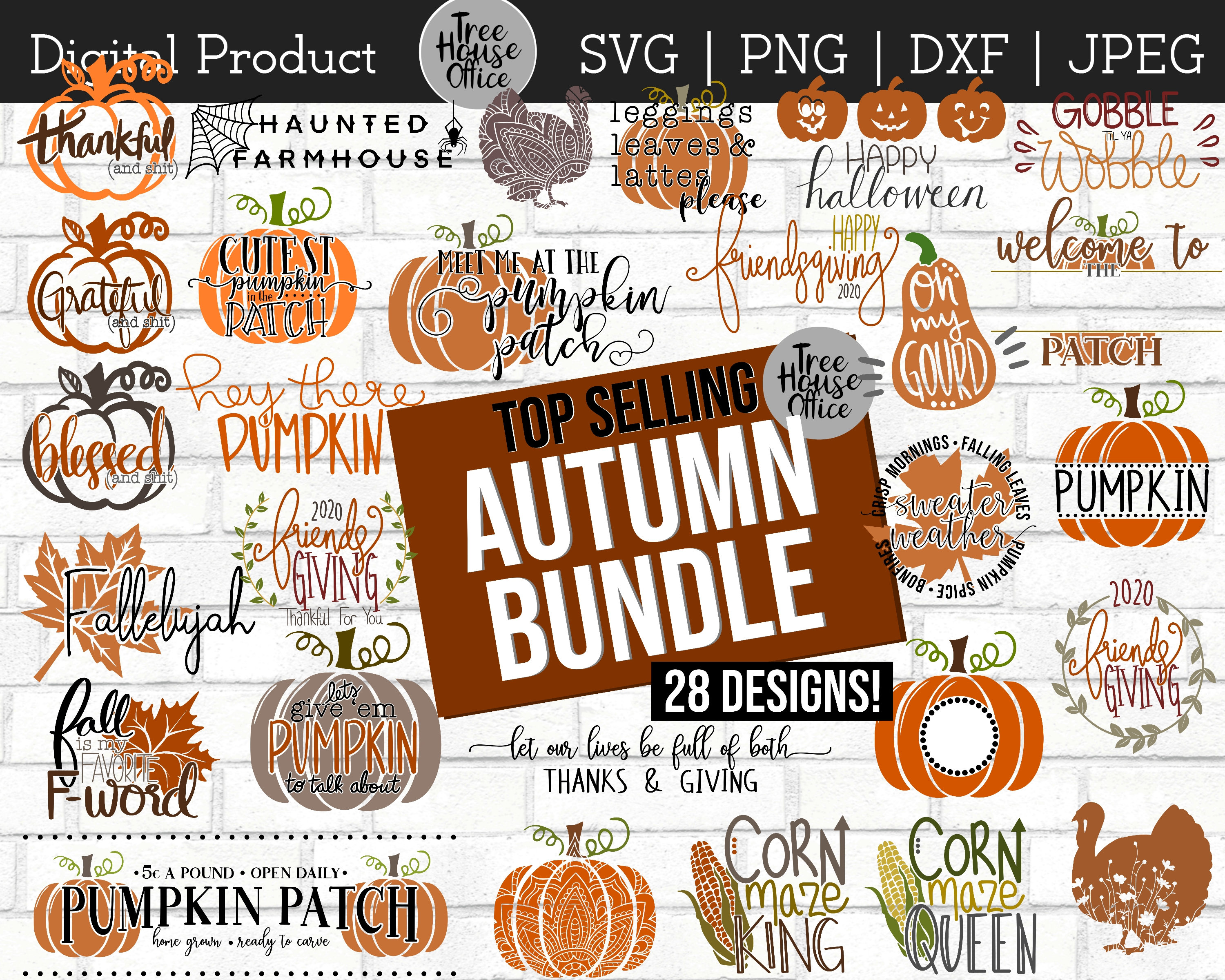 Autumn Fall SVG Bundle DXF, PNG Jpeg, Farmhouse Fall Clipart, Harvest ...