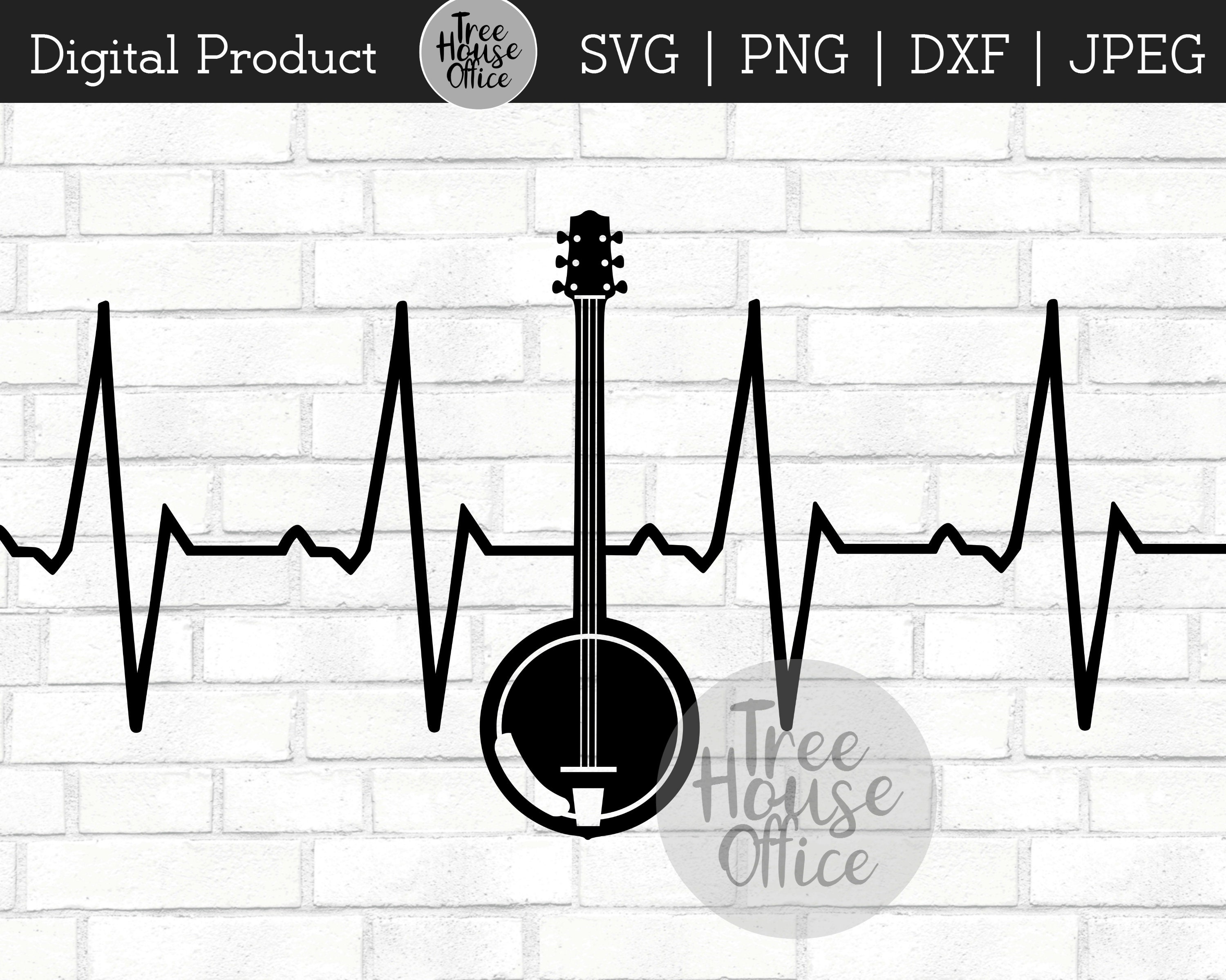 Banjo Heartbeat Svg/dxf/png/jpeg | Banjo Svg | Musician Cut File ...