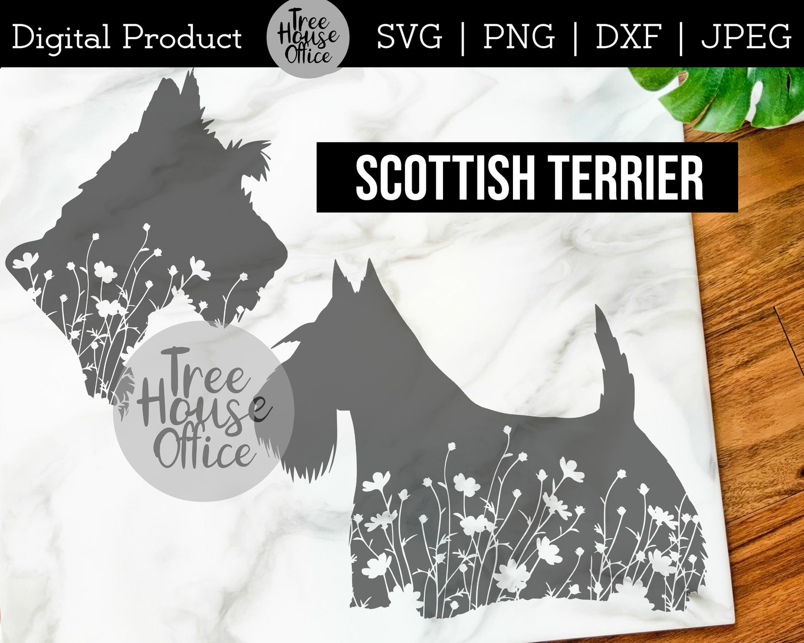 Scottish Terrier SVG DXF PNG Jpeg Scottie Floral Terrier - Etsy