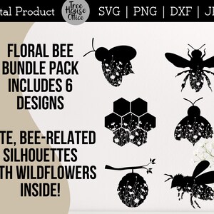 Floral Bees SVG Bundle, Wildflower Bee Cut Files, Floral Honeybee Svg ...