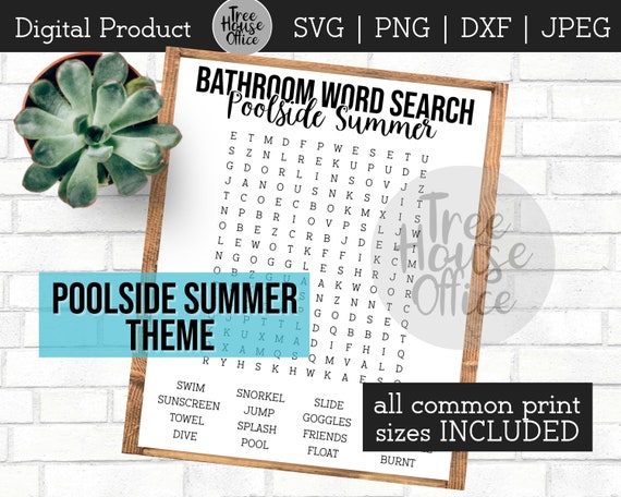 Pool Summer Word Search Bathroom Decor SVG DXF JPEG Png | Etsy
