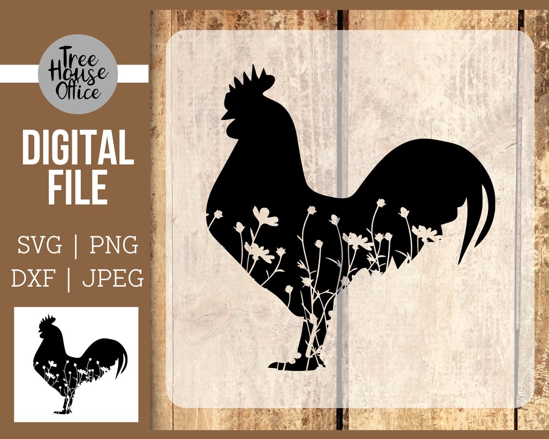 Floral Rooster SVG DXF PNG Jpeg, Rooster With Flowers Svg, Rooster ...