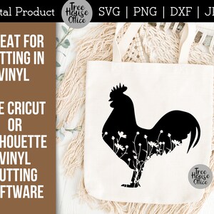 Floral Rooster SVG DXF PNG Jpeg, Rooster With Flowers Svg, Rooster ...