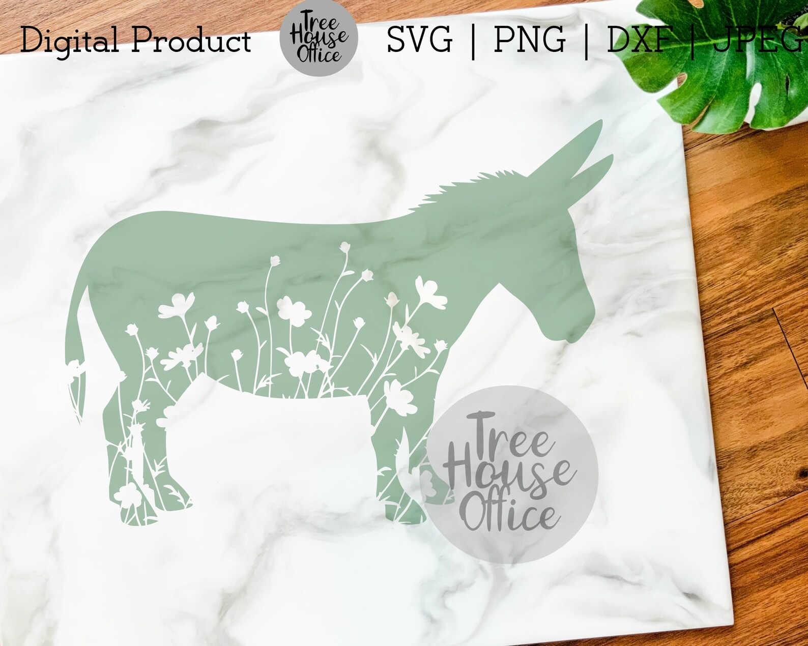 Floral Donkey SVG PNG Jpeg, Floral Animal Svg, Donkey With Wildflowers ...