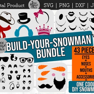 Snowman Faces Svg Bundle DXF PNG Jpeg, Create A Snowman Clipart, DIY ...