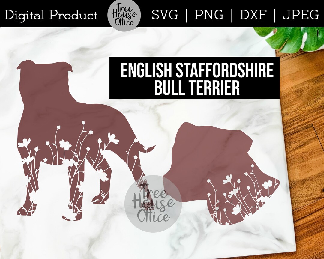English Staffordshire Bull Terrier SVG, DXF PNG Jpeg, Floral Dog ...
