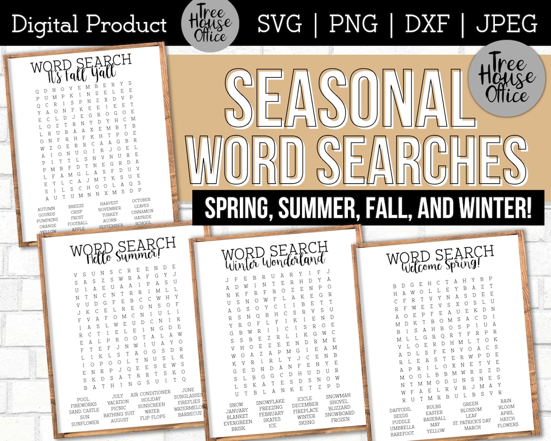 Seasonal Word Searches Bundle, Printable Seasons Word Search SVG PNG ...