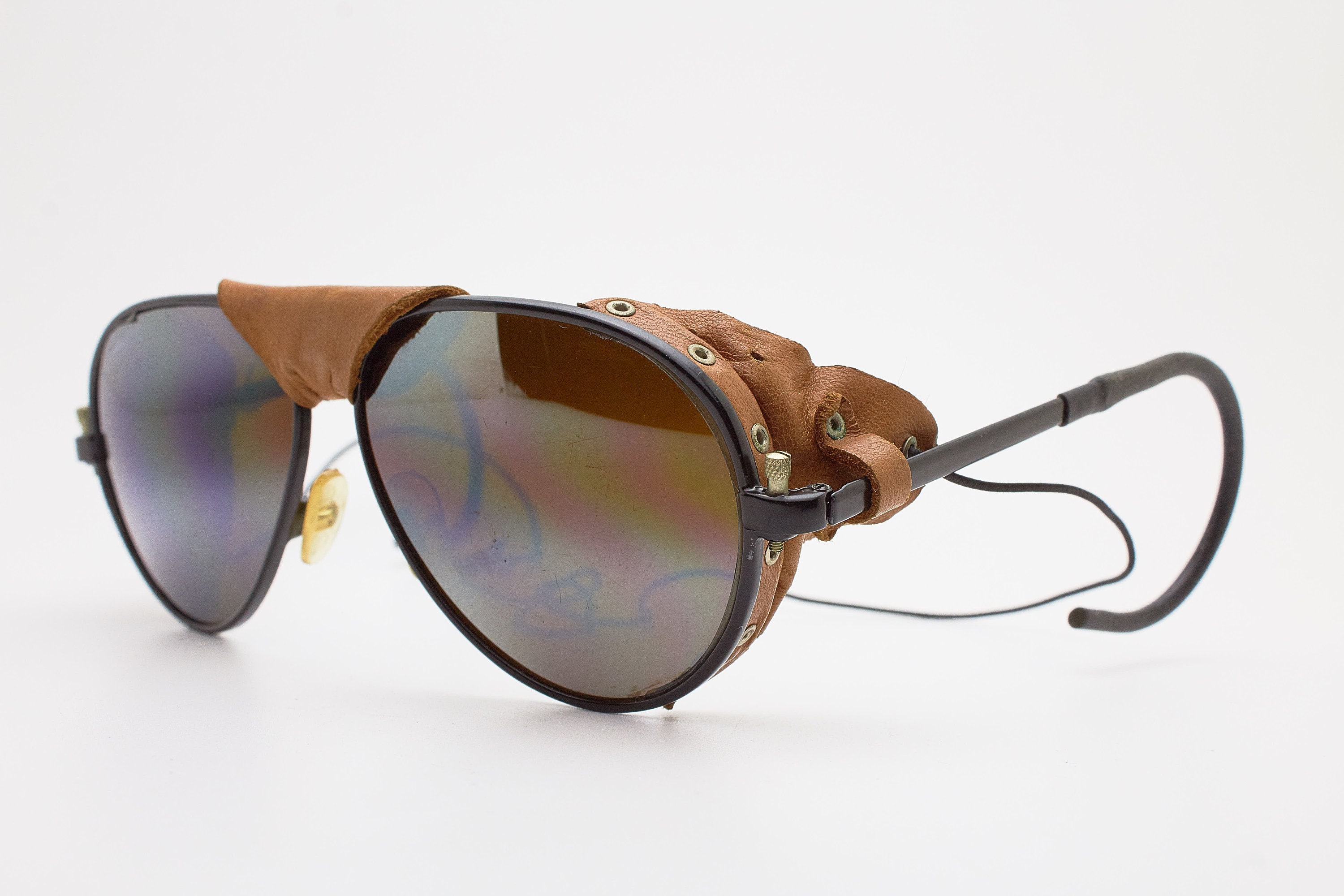 CLANFIN Leather Vintage Sunglasses Collection Mirrorles Unisex Arctic ...