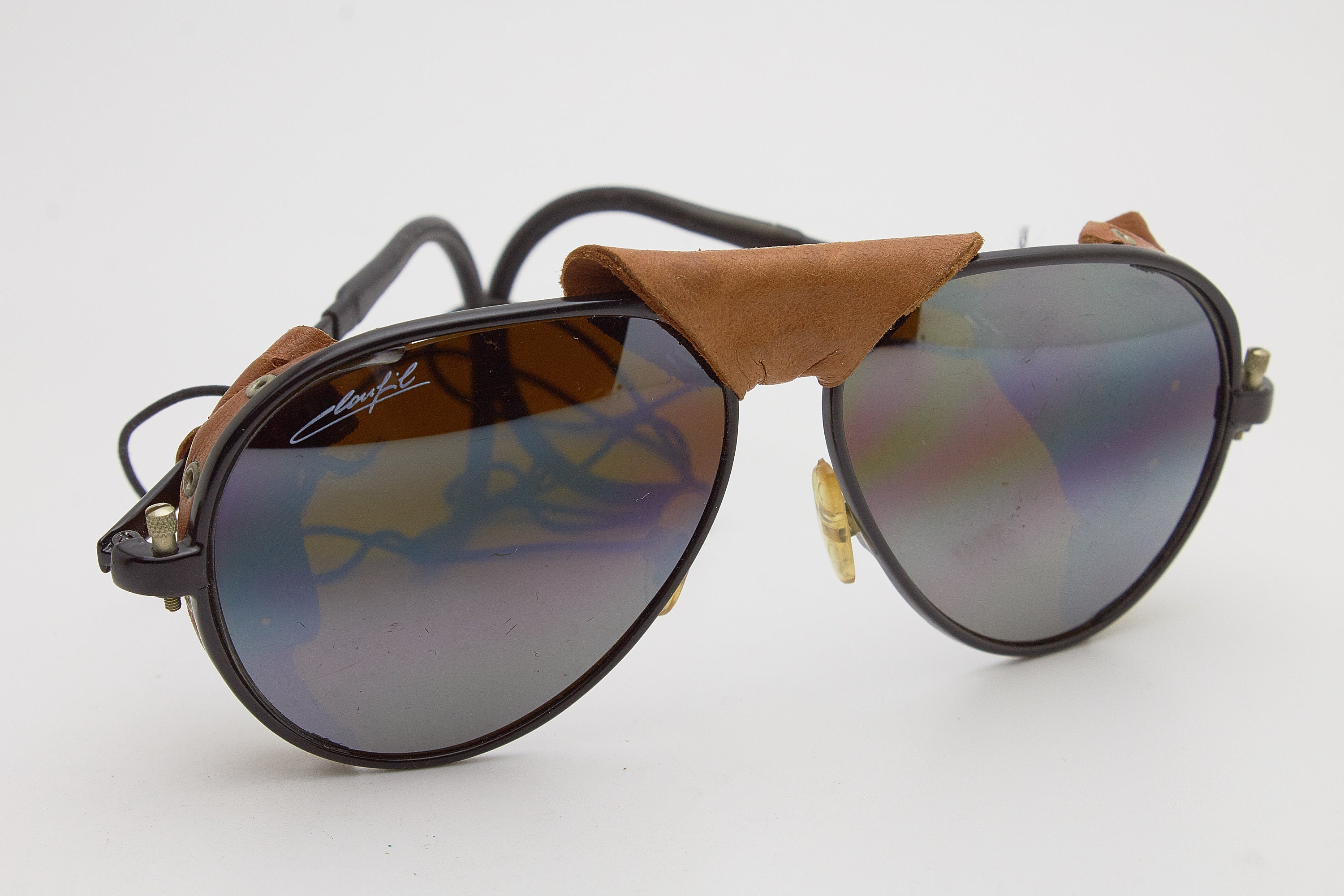 CLANFIN Leather Vintage Sunglasses Collection Mirrorles Unisex Arctic ...