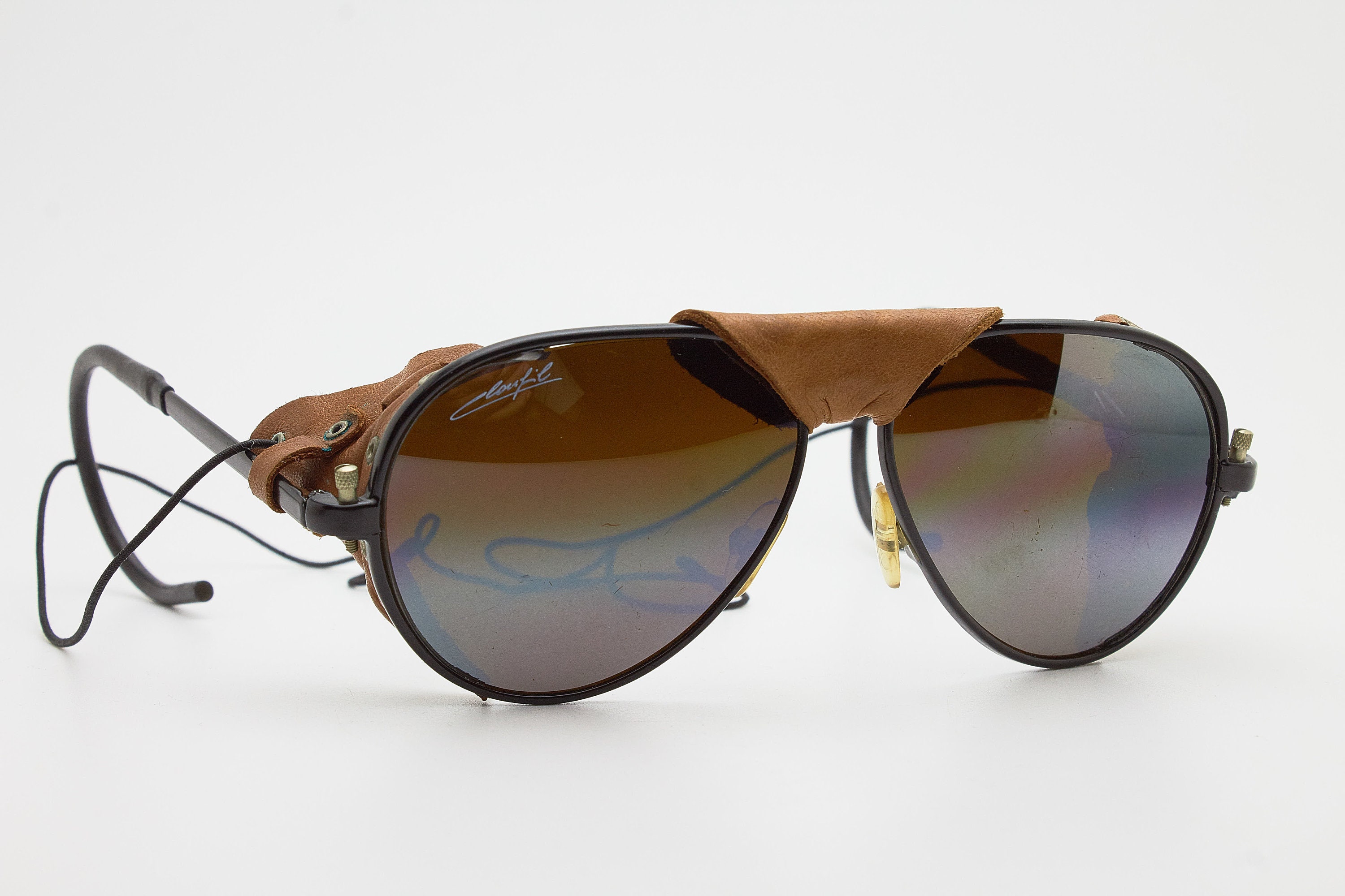 CLANFIN Leather Vintage Sunglasses Collection Mirrorles Unisex Arctic ...