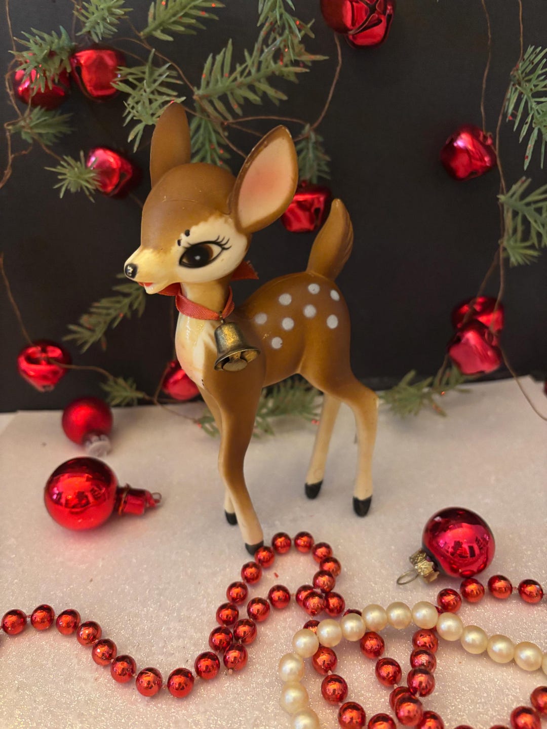 Vintage Hard Plastic Celluloid Big Blue Eyes Christmas Rudolf Ribbon ...