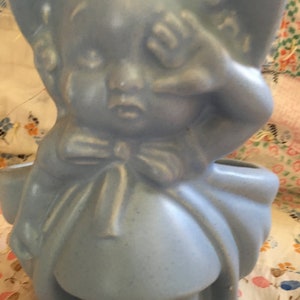 Vintage Haeger Pottery Planter Pink Blue Little Girl Curly Hair Bonnet ...
