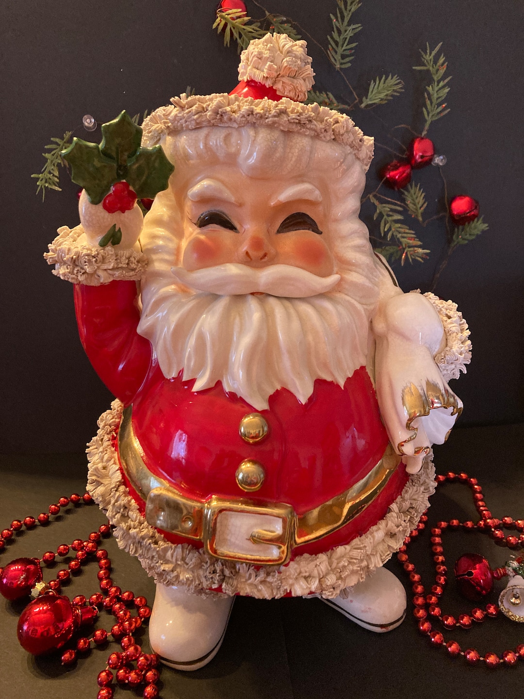 Vintage EXTRA LARGE Christmas Spaghetti Santa 12" Tall Figurine Planter ...