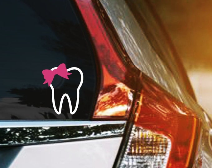 Tooth With Bow Vinyl Decal, Dental Profession Car Window Sticker ...