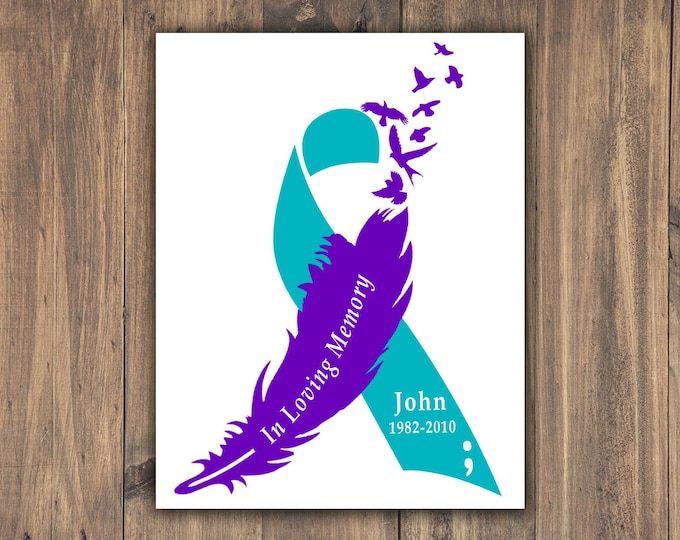 Semicolon Suicide Loss Decal, Suicide Awareness Feather Ribbon Vinyl ...