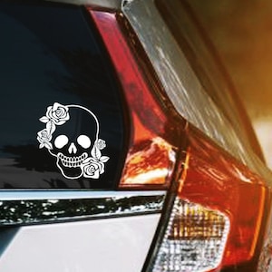 Skull With Roses Vinyl Decal, Smiling Skull With Flowers Car Window ...