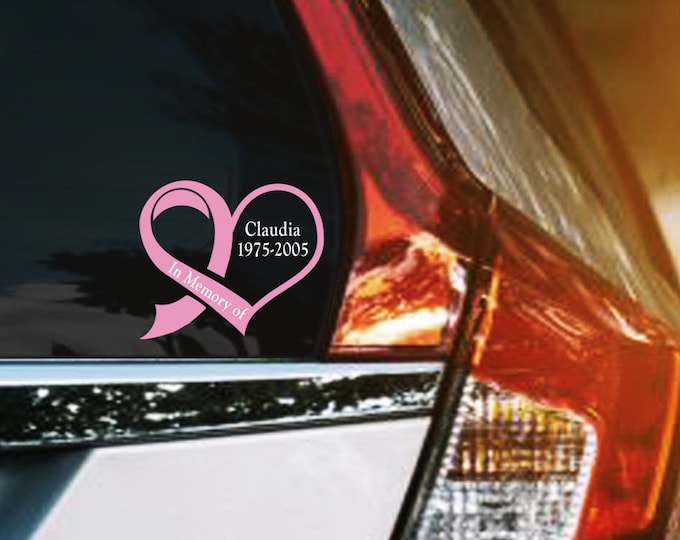 Breast Cancer Memorial Car Window Sticker, Personalized Pink Heart ...