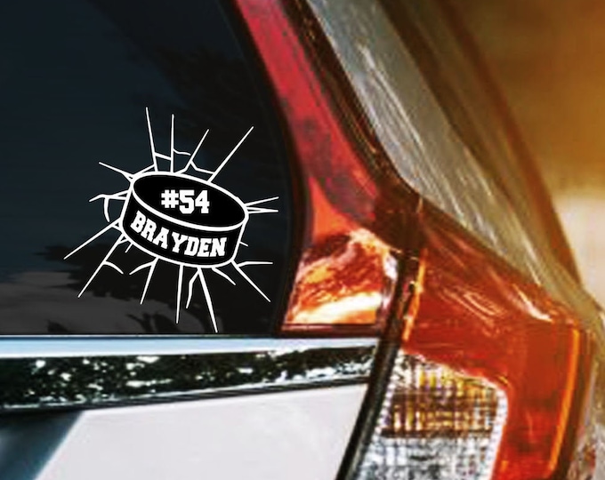 Broken Glass Hockey Puck Vinyl Decal, Hockey Car Window Sticker ...