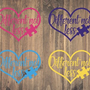 Autism Awareness Vinyl Decal, Different Not Less, Puzzle Piece Heart ...