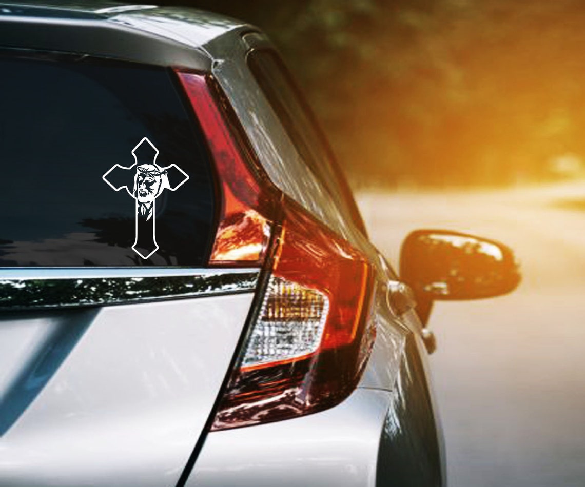 Jesus Face in Cross Vinyl Decal, Religious Car Window Sticker, Memorial ...